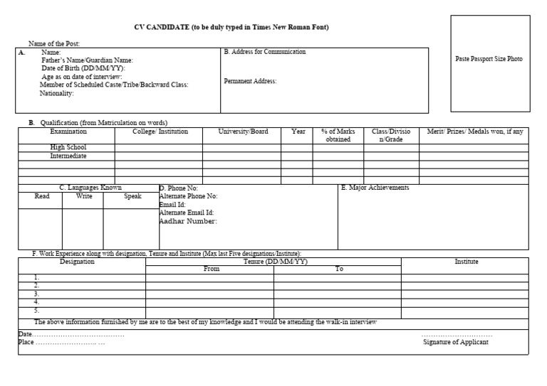 CV Format Icmr Project | PDF