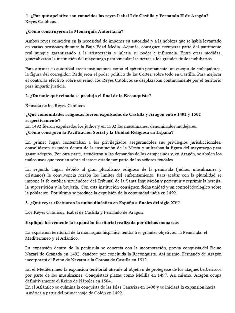 Preguntas Cortas Tema 3 | Descargar gratis PDF | Imperio español | Santo Imperio Romano
