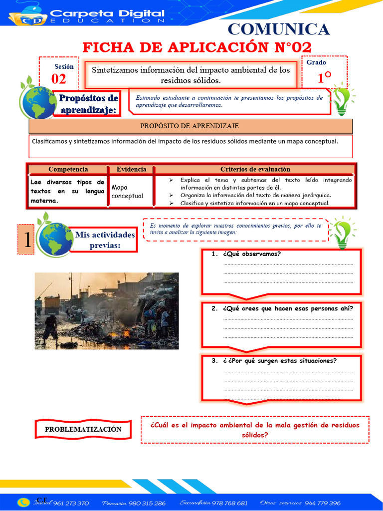 1° Ficha de Aplicación-Sesión2-Sem.1-Exp.6-Com | PDF | Residuos | Gestión de residuos