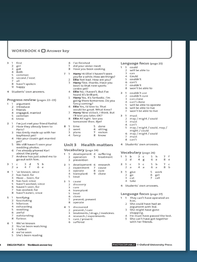 English Plus Wb4 Int Answer Key | PDF