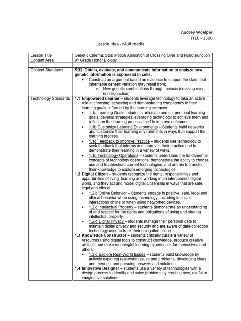 Woelper Audrey Lesson Idea Template Video | PDF | Learning | Cognition