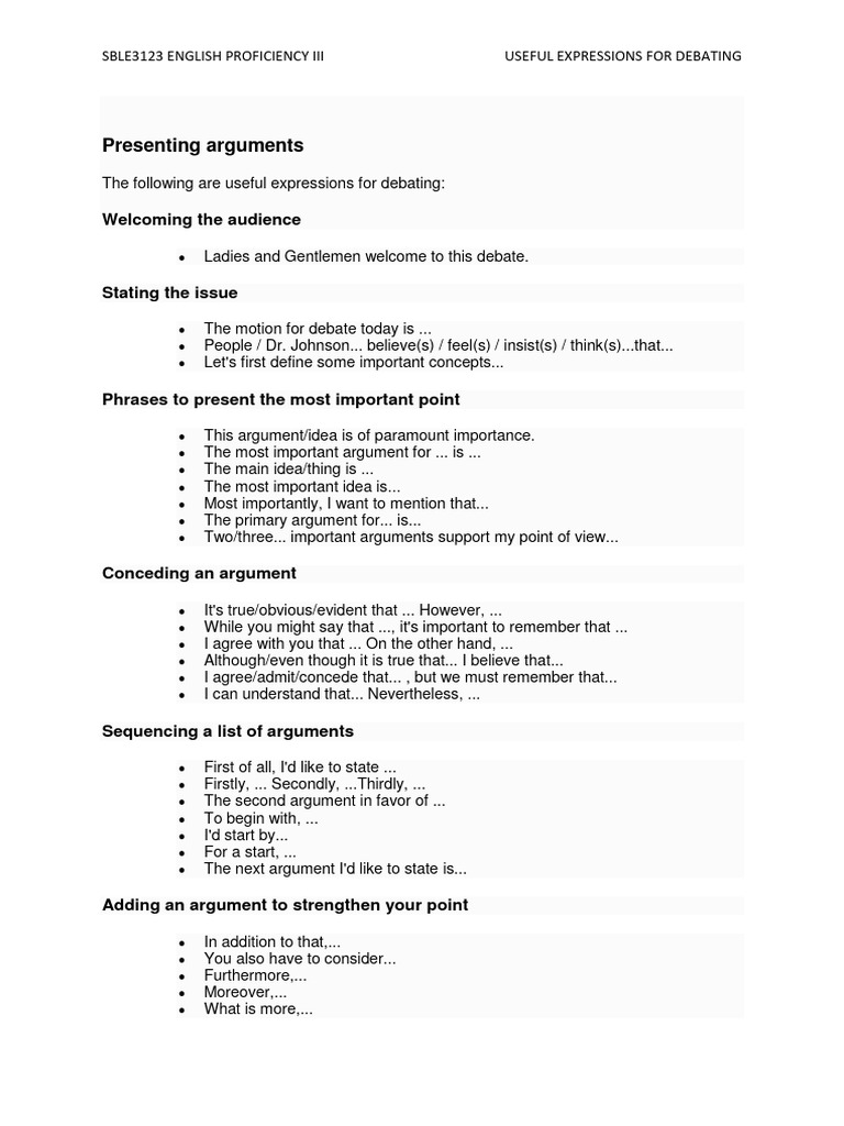 Useful Expressions For Debating | PDF | Language Arts & Discipline | Foreign Language Studies