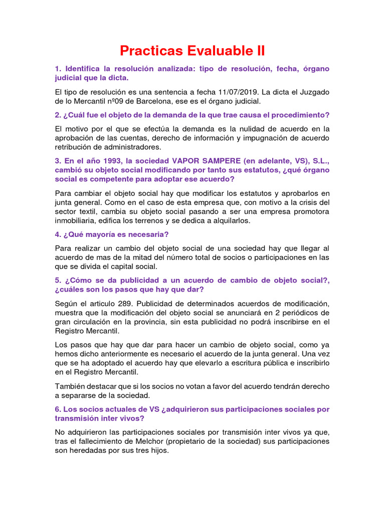 Practicas Evaluable II | PDF | Sociedad de responsabilidad limitada | Contralor