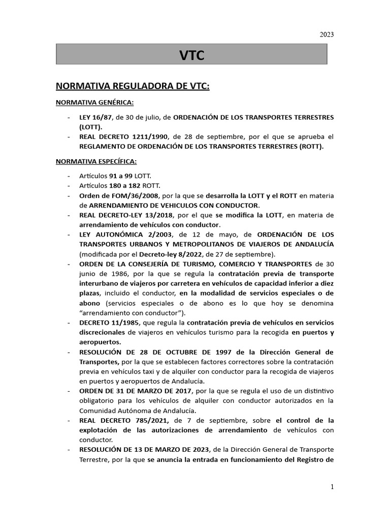 Normativa Reguladora de VTC | PDF | Transporte | Licencia de conducir