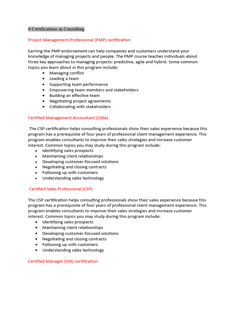 The 6 Certifications in Consulting I Need | PDF | Consultant | Sales
