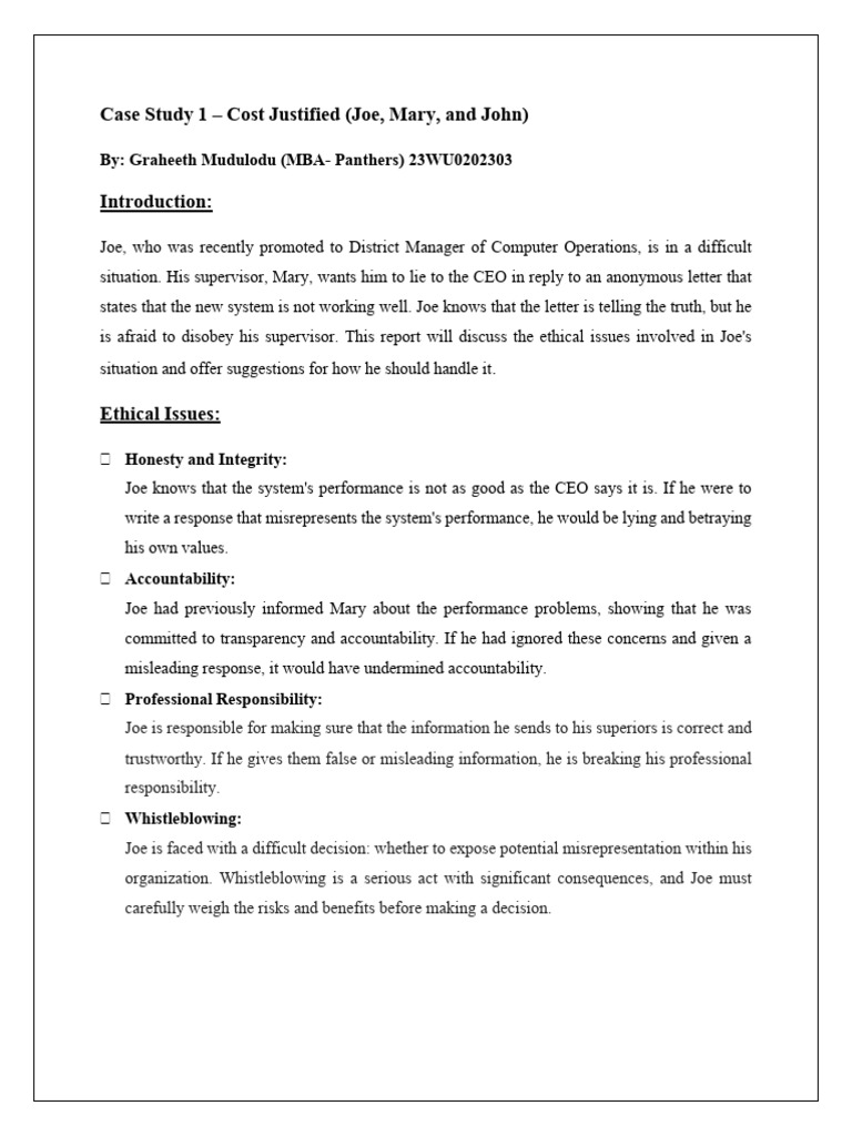 Cost Justified Case Study | PDF | Whistleblower | Accountability