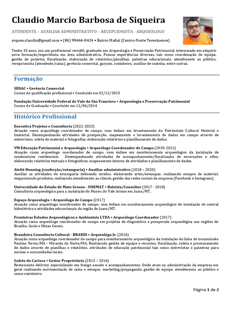 Currículo - Claudio Barbosa (2023) | PDF | Arqueologia