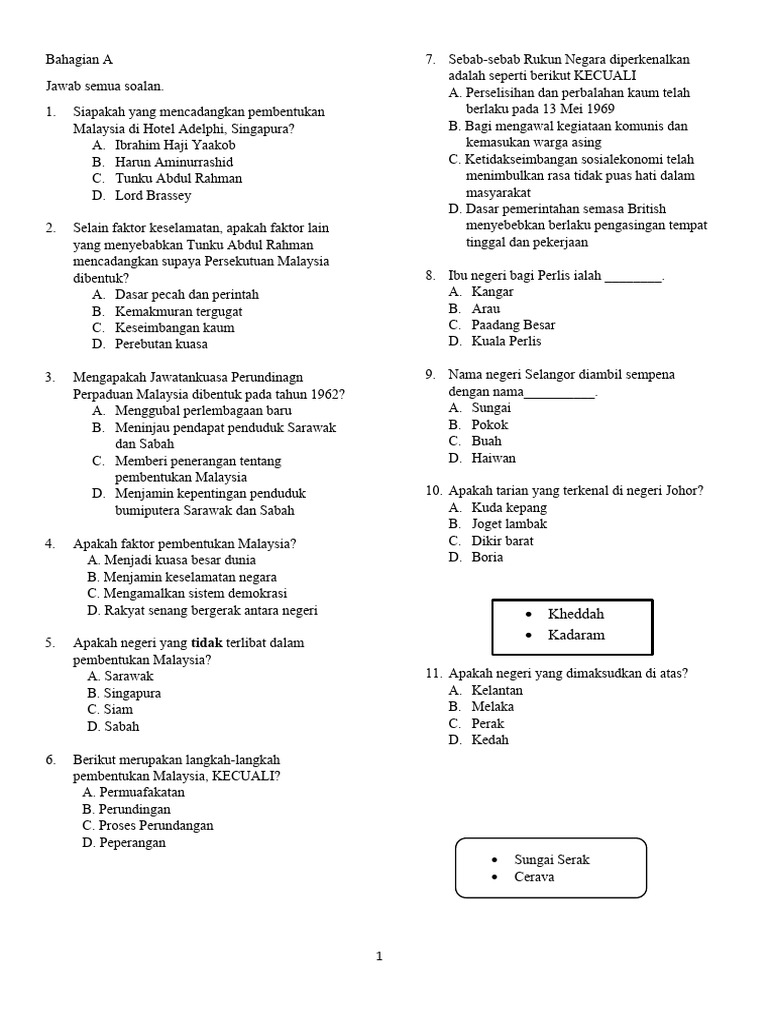Soalan Sejarah Tahun 6 | PDF