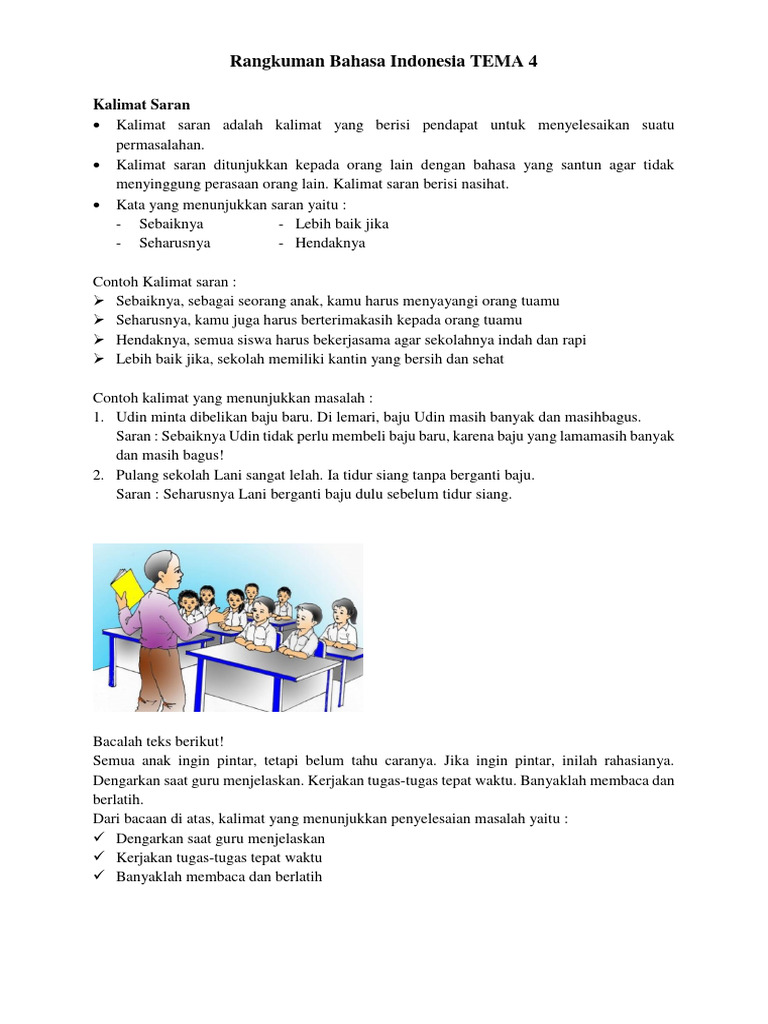 Rangkuman Kalimat Saran Kelas 3 | PDF