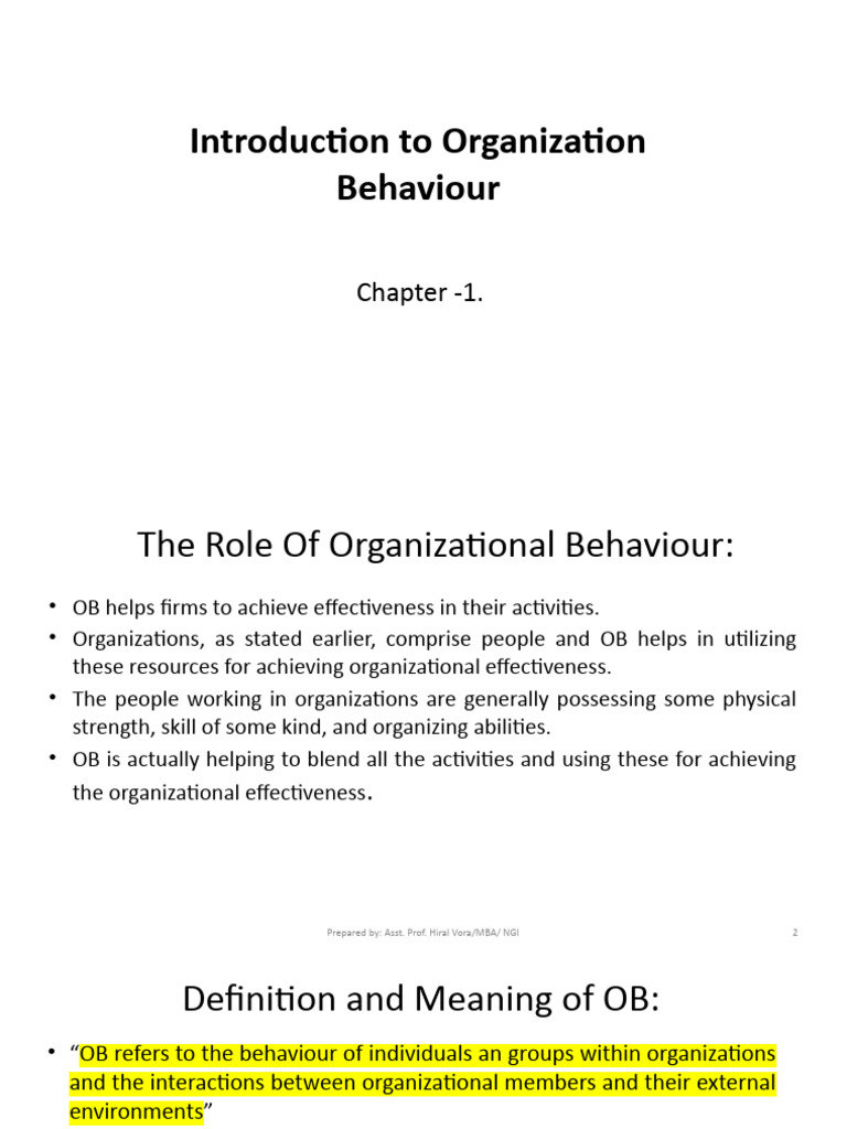 Chapter 01 - Introduction To OB | PDF | Psychology | Sociology