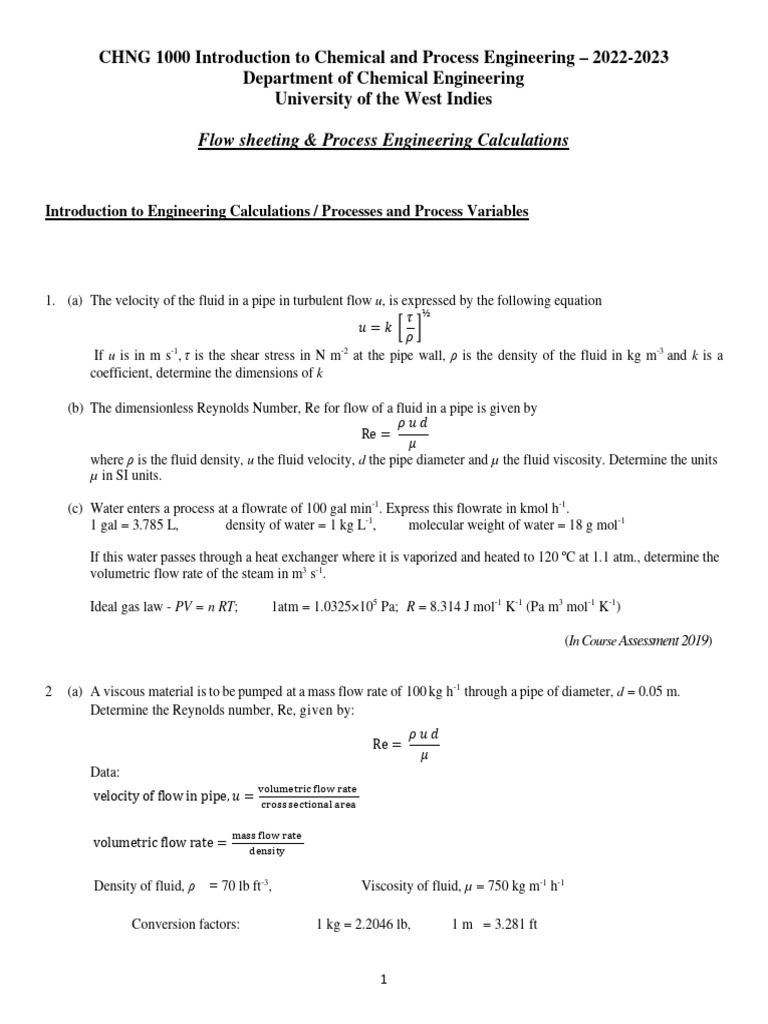 Flow Sheeting Process Engineering Calculations Assignment 2022 | PDF ...