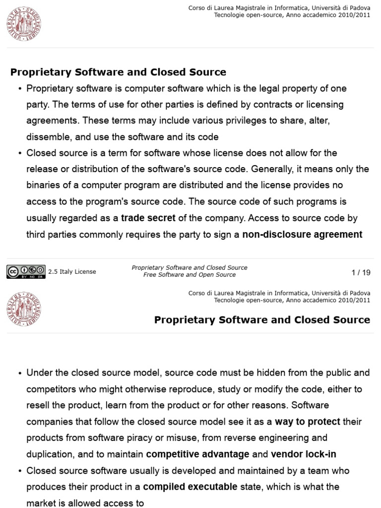 Tecnologie Open Source - 1 - Proprietary Vs Free | PDF | Free Software | Proprietary Software