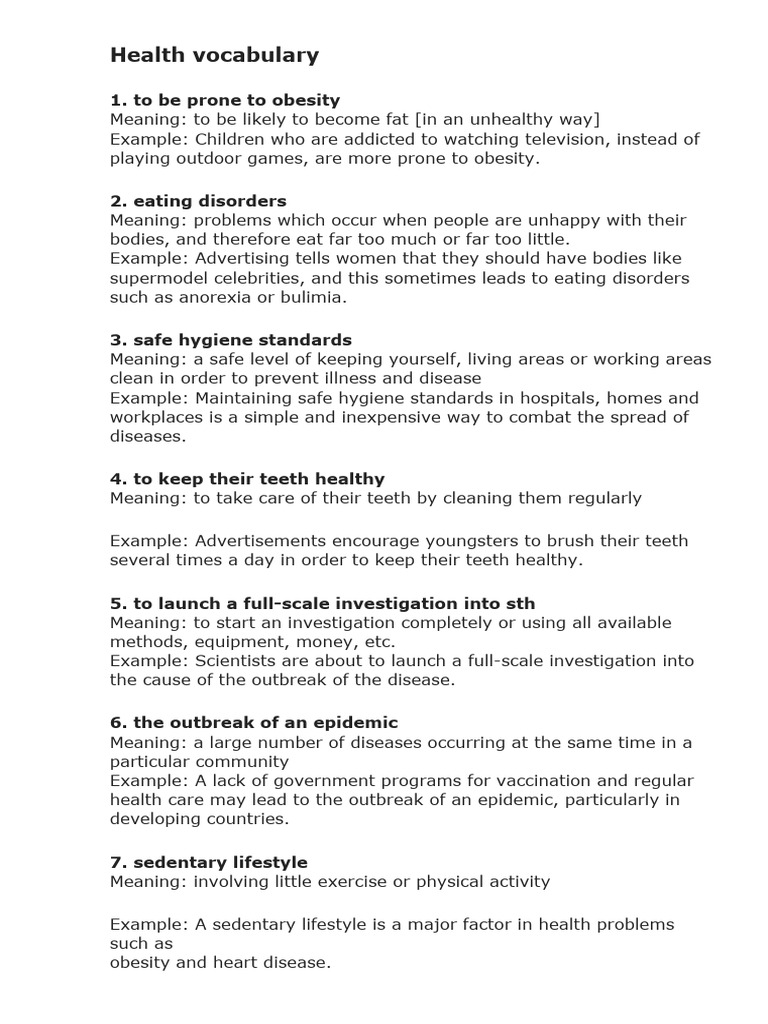 Health Vocabulary | PDF | Health Care | Public Health