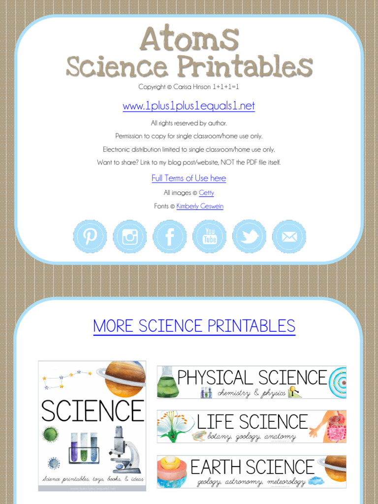 Atoms Science Printables | PDF | Atoms | Proton