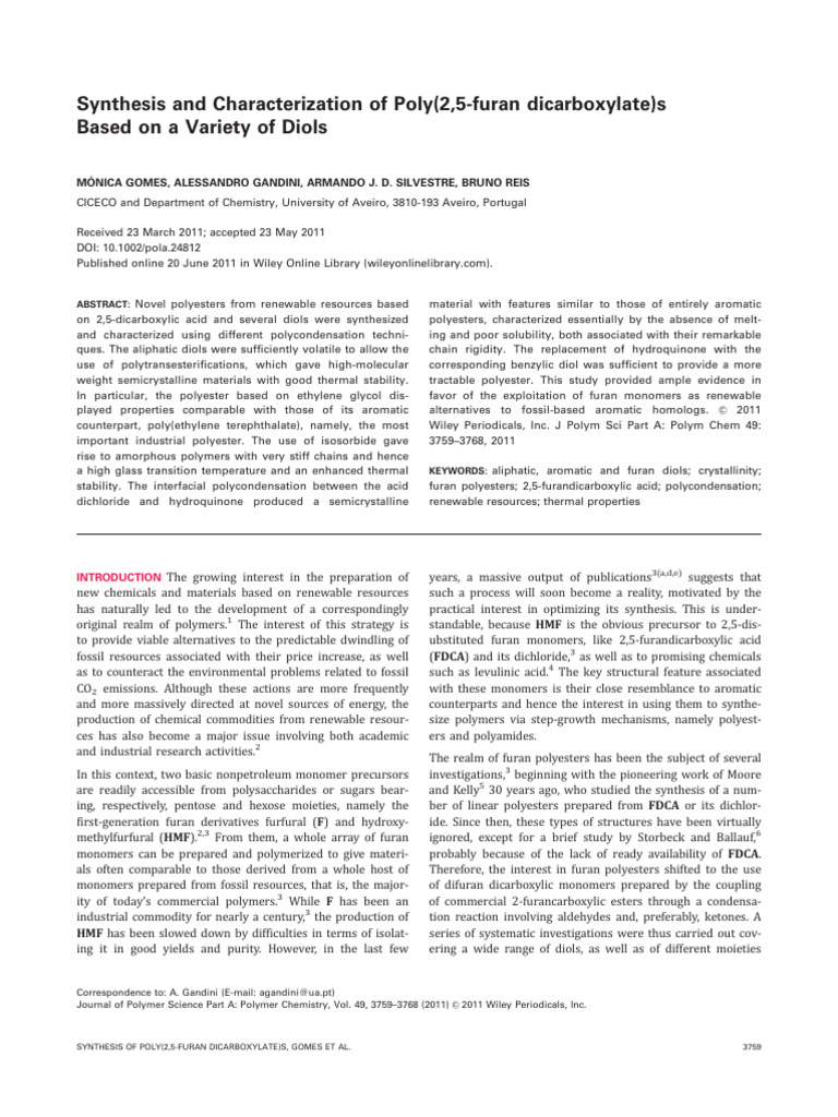 Poly (2,5 Furandicarboxylates) | PDF | Polyester | Polymers