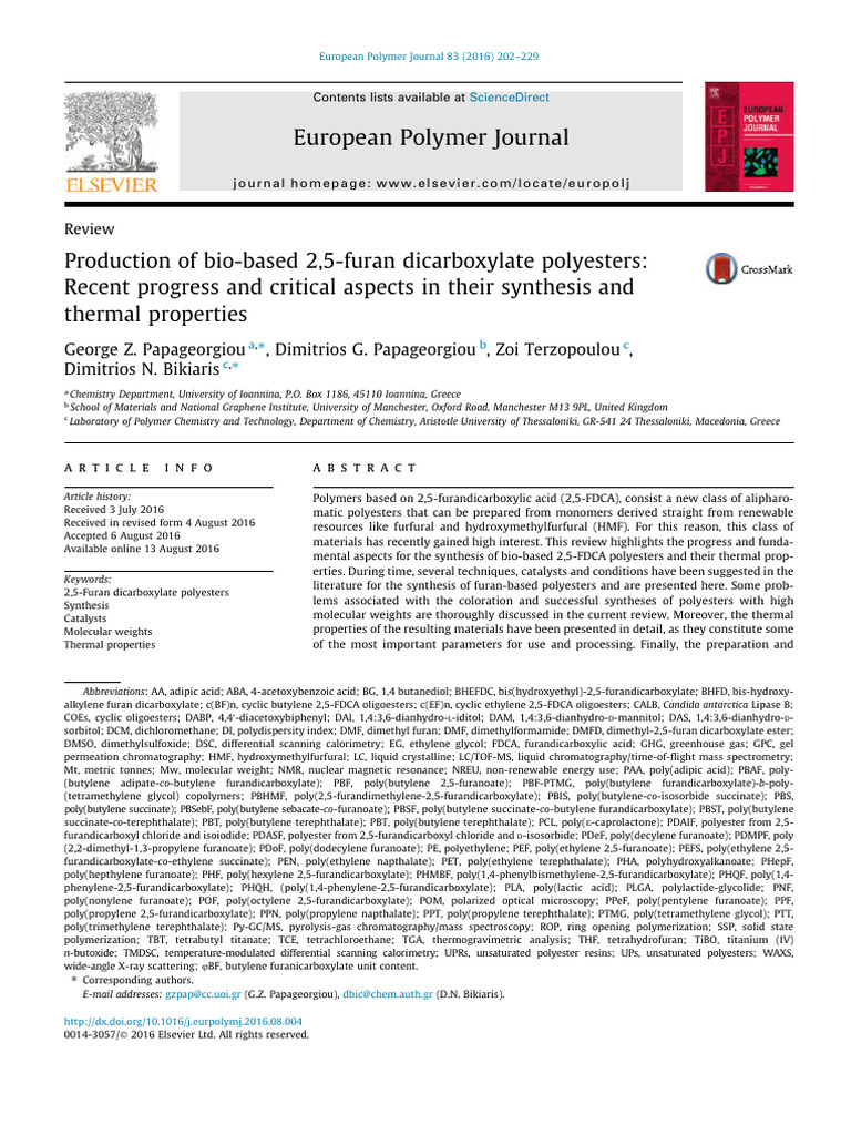 Review Polyesteres FDCA-2016-bis | PDF | Polyester | Polymers