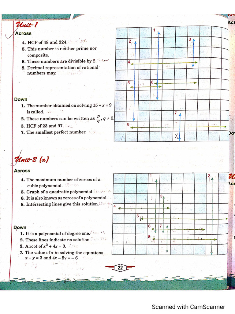 Class 10 Math Crossword Puzzle | PDF