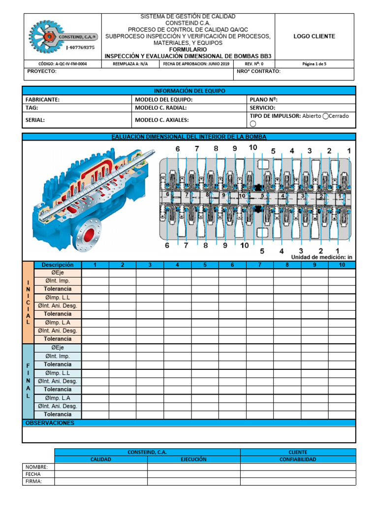 A-qc-IV-fm-0004 Inspección y Evaluación Dimensional de Bombas Bb3 | PDF ...