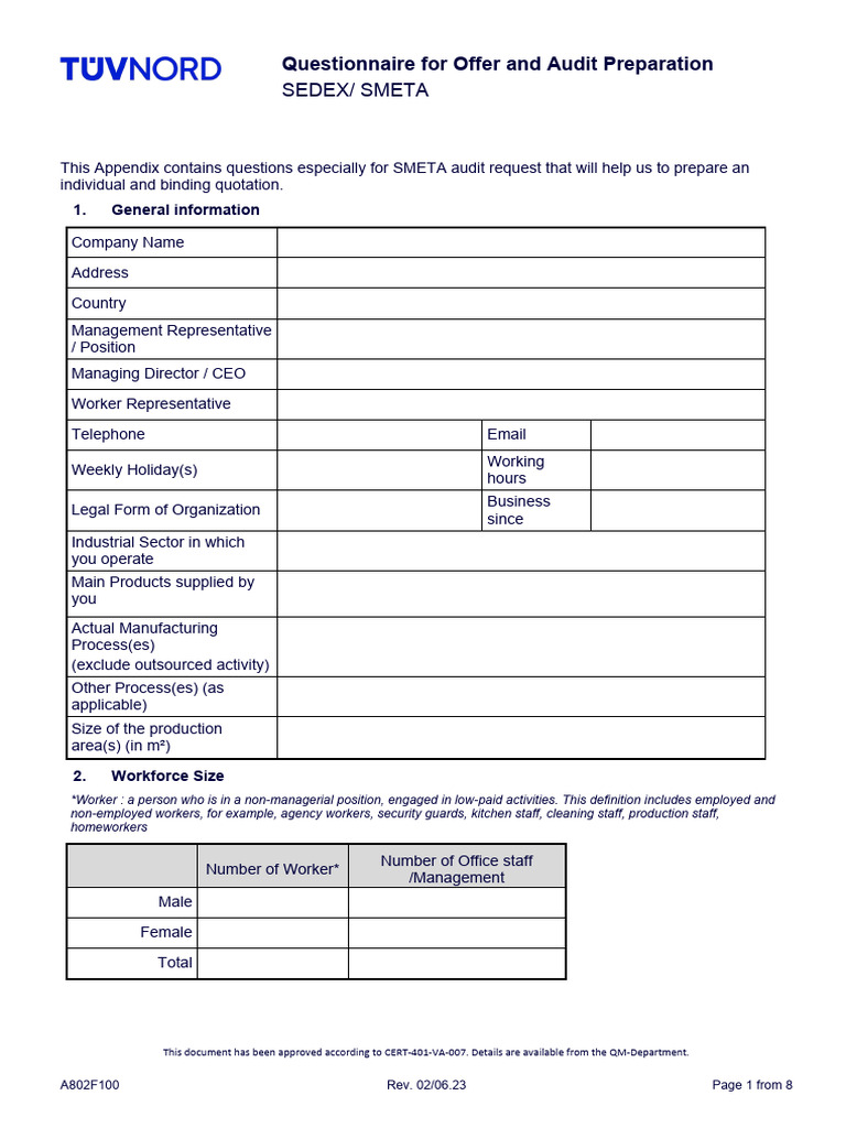 SMETA Audit Preparation Questionnaire | PDF | Supply Chain ...