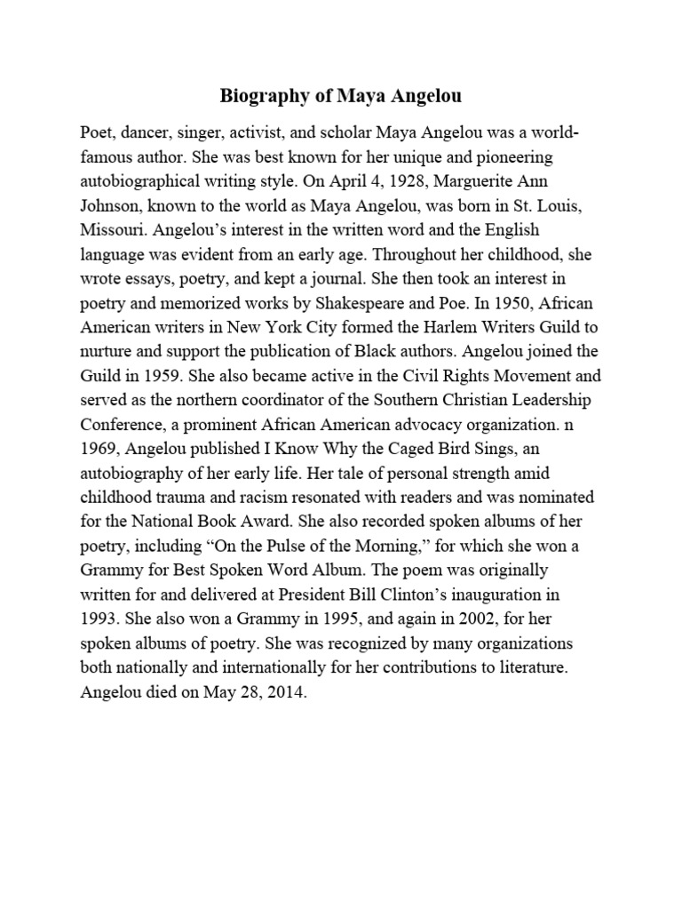 Biography of Maya Angelou | PDF | Maya Angelou