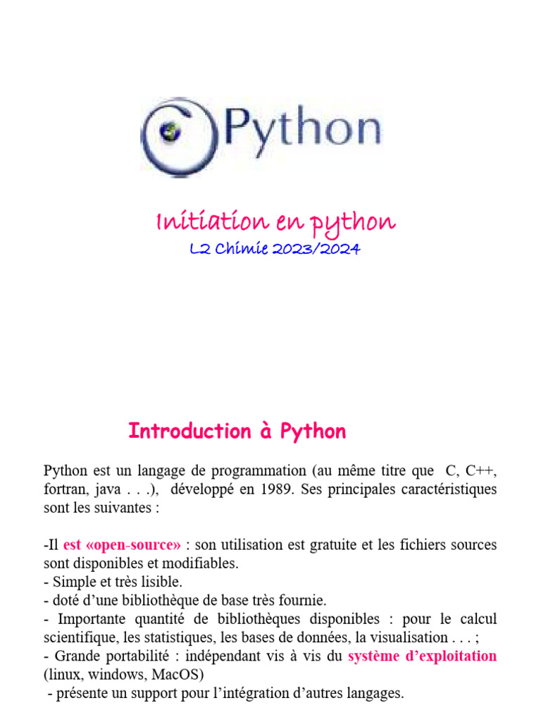 Python 1 | PDF | Python (Langage de programmation) | Programmation informatique