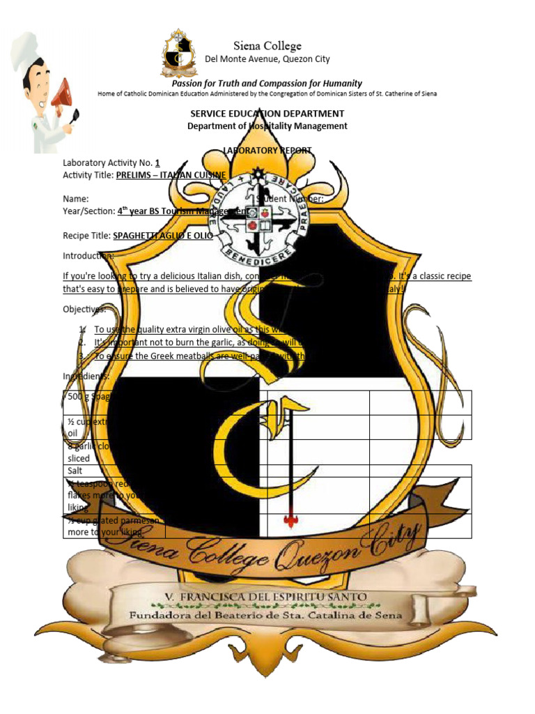 Lab Report-Italian Cuisine | PDF | Pasta | Spaghetti