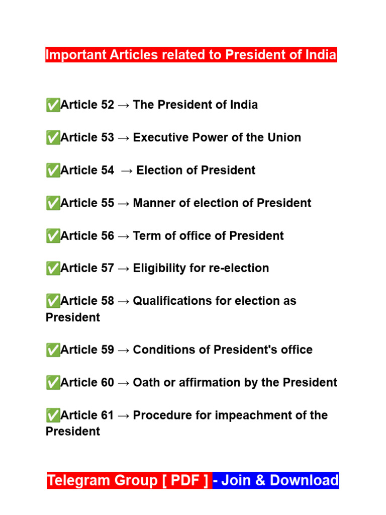 Key Articles on India's President | PDF