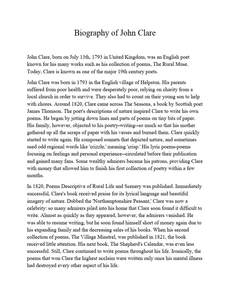 Biography of John Clare | PDF