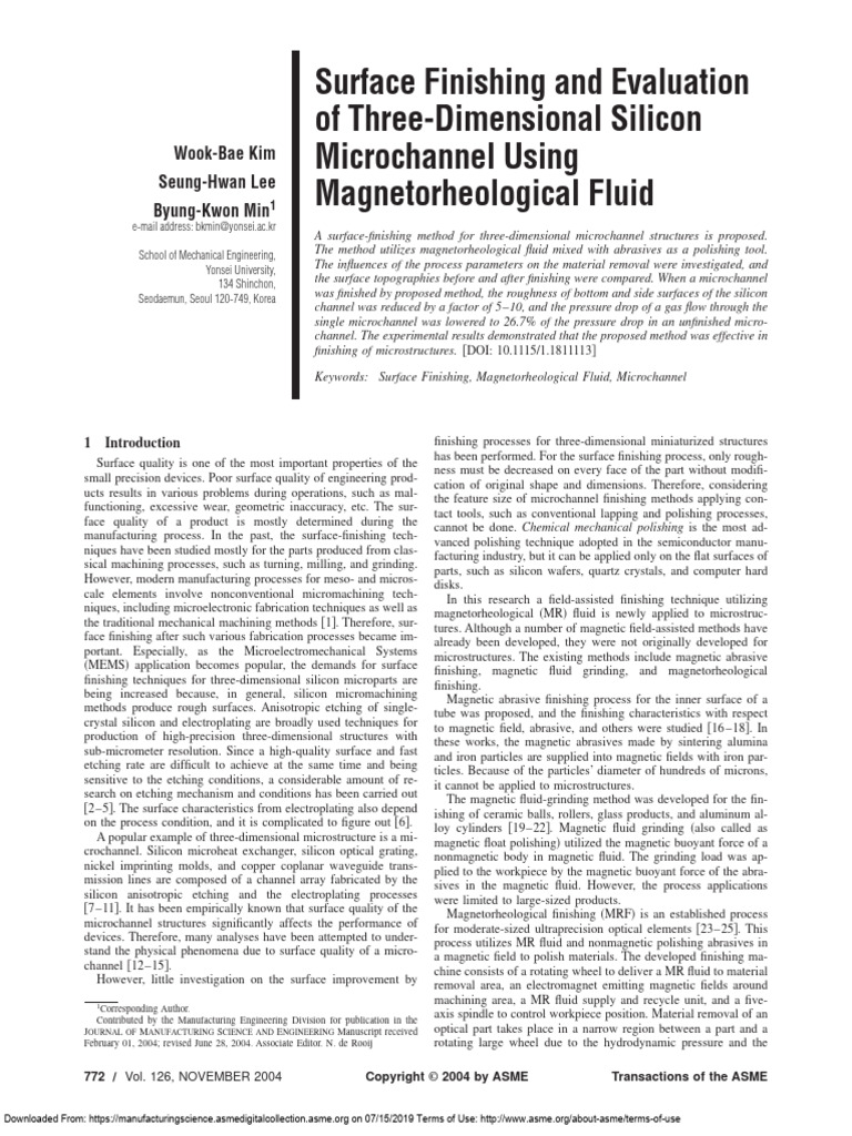 Finishing Microchannel - MRF - Kim | PDF | Surface Roughness | Viscosity