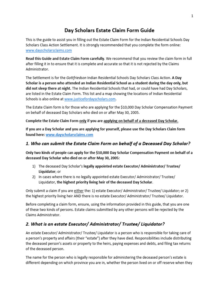 Day Scholars Estate Claim Form Guide | PDF | Executor | Family