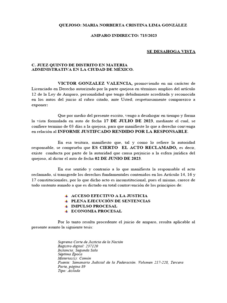 CRISTINA LIMA Vista Informe Justificado | PDF | Ley procesal | Gobierno