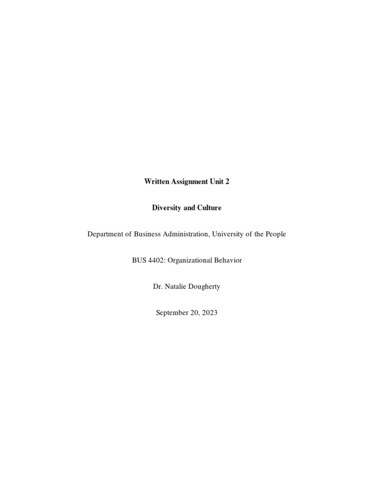 Written Assignment Unit 2 - BUS 4402 Organizational Behavior | PDF ... Written Assignment Unit 2 - BUS 4402 Organizational Behavior | PDF ...