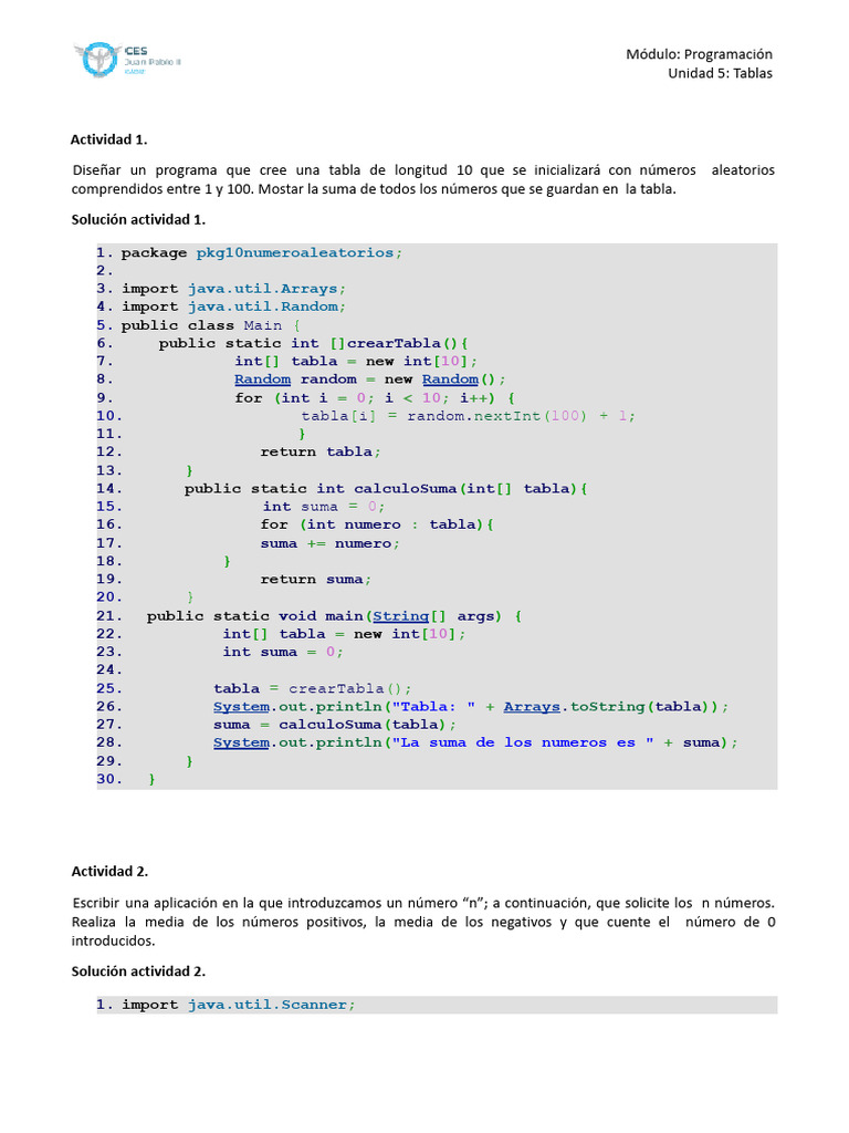 Enunciados Actividades Unidad 5 | PDF | Java (lenguaje de programación) | Programación de ...
