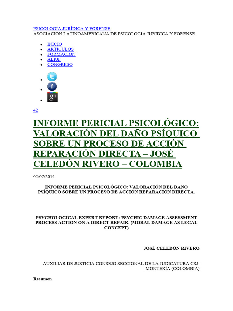 Informe Pericial Psicologico Valoracion de Daño Psiquico | PDF | Ansiedad | Depresión (estado de ...
