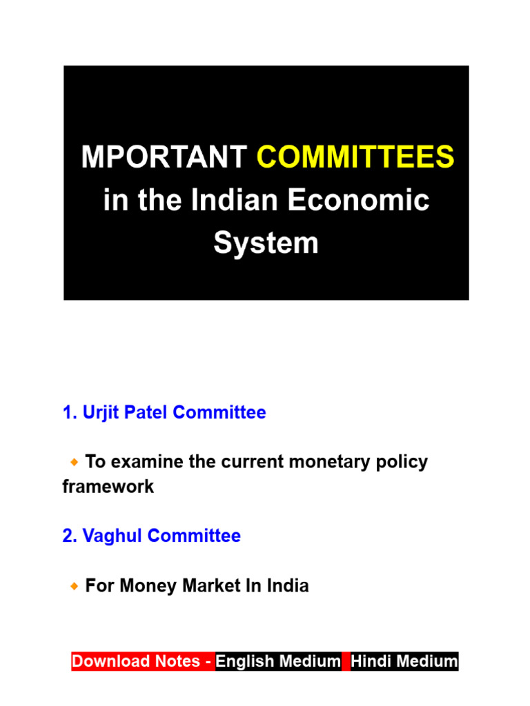 IMPORTANT COMMITTEES in The Indian Economic System | PDF | Business