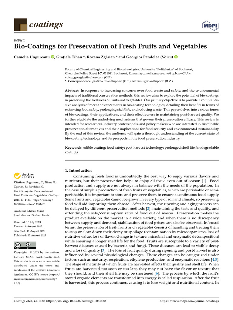 Bio-Coatings For Preservation of Fresh Fruits and | PDF | Food ...
