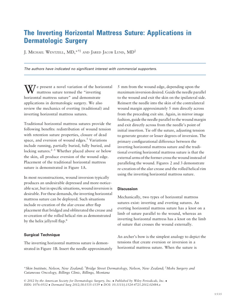 Inverting Horizontal Mattress Suture | PDF | Surgical Suture | Wound