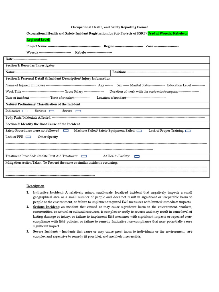 Incident Reporting Format | PDF | Occupational Safety And Health ...