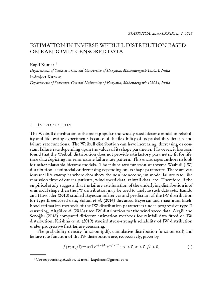 Estimation Inverse Weibull Random Censoring | PDF | Variance | Estimation Theory