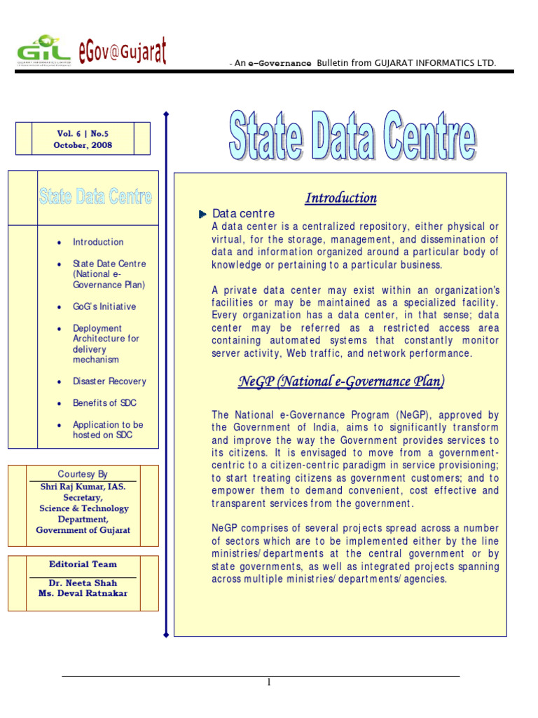 State Data Centre | PDF | Data Center | Computer Network