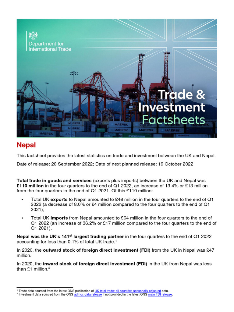 NEpal UK Trade | PDF | Foreign Direct Investment | Gross Domestic Product