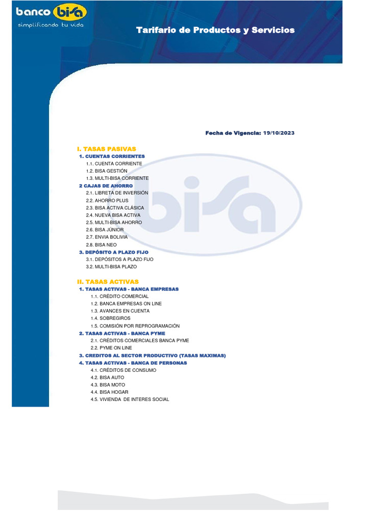 Tarifario de Productos y Servicios (19.10.23) | PDF | Bancos | Dólar de los Estados Unidos