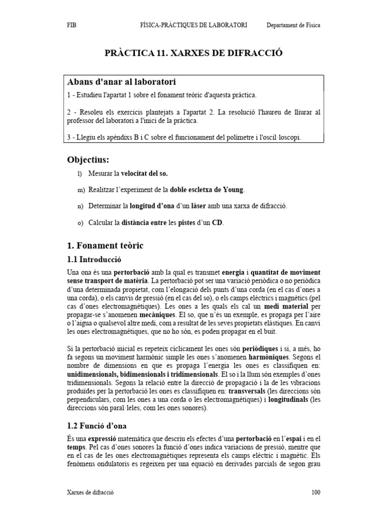 Practica5 (Llibret Practica11) Difraccio | PDF