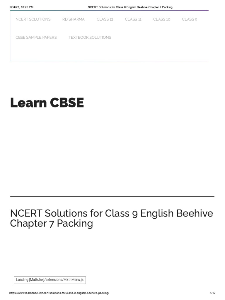 NCERT Solutions For Class 9 English Beehive Chapter 7 Packing | PDF