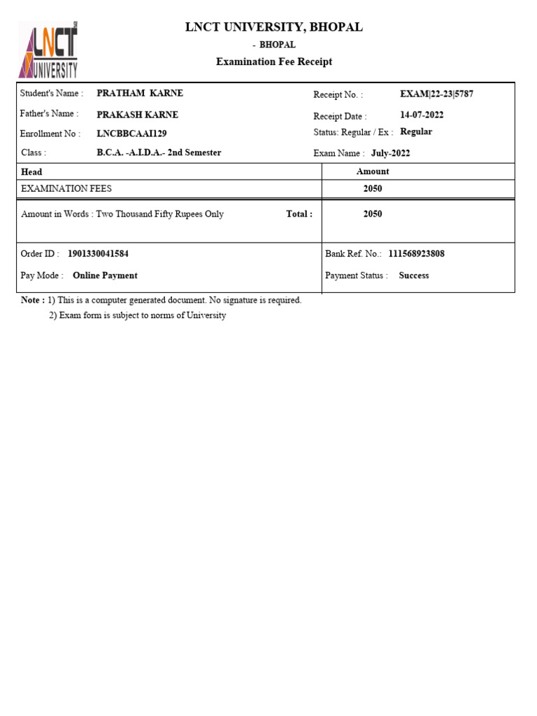 Fee Reciept | PDF