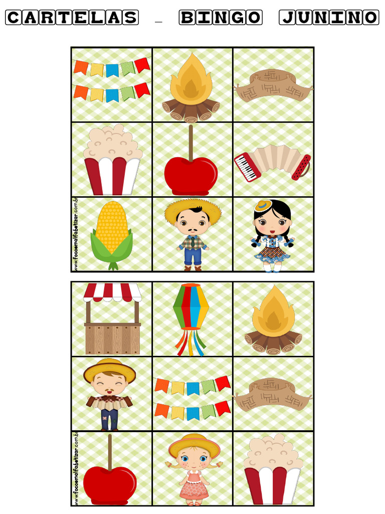 Cartelas y Fichas para Bingo Junino | PDF