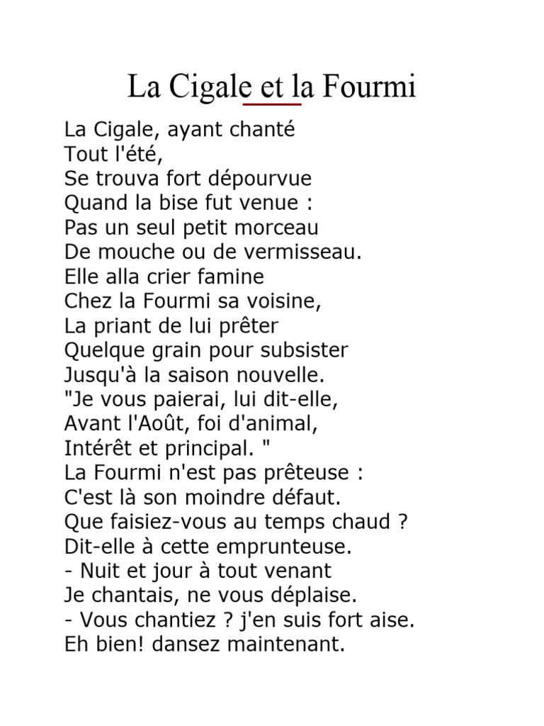 La Cigale Et La Fourmi Big | PDF | Poésie