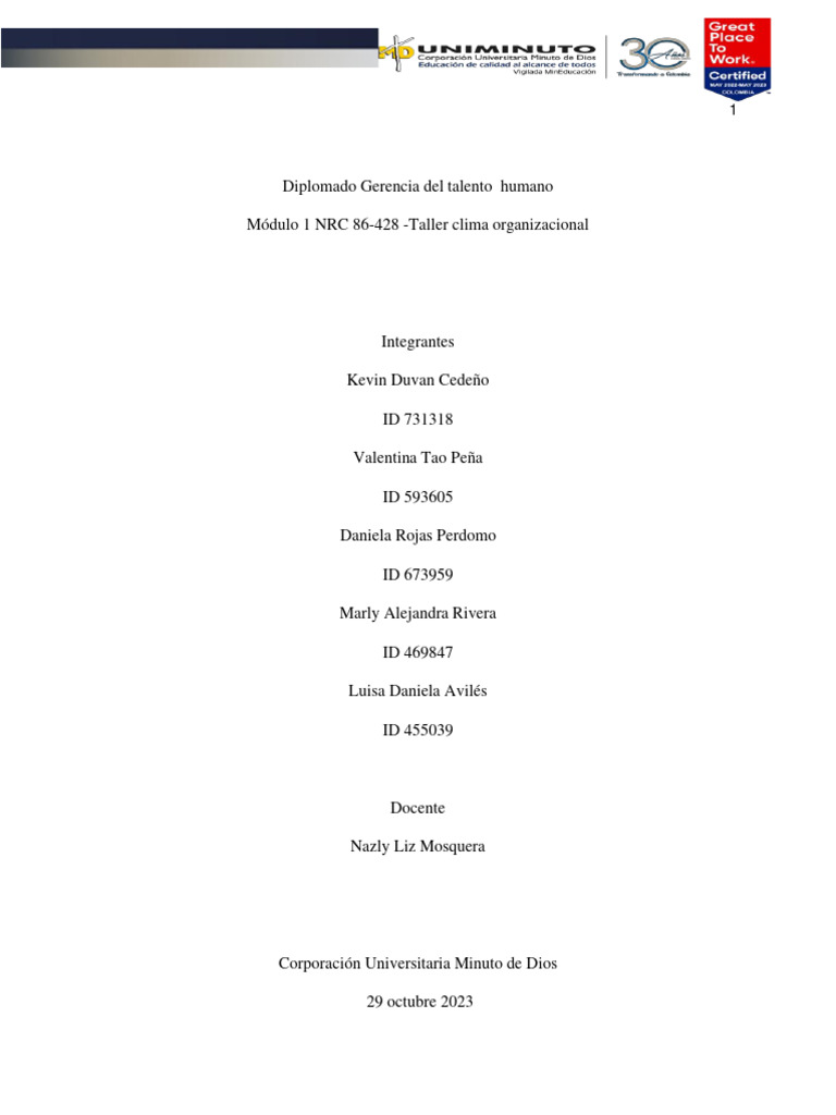 Taller Modulo 1 | PDF | Motivación | Motivacional