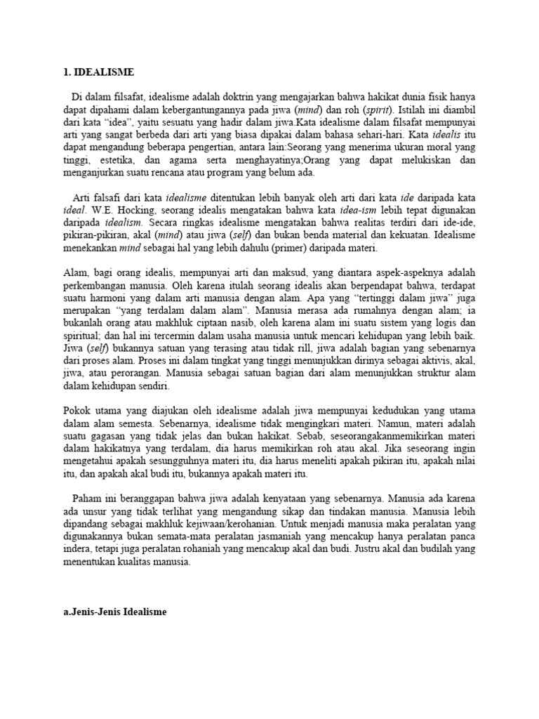 Aliran Idealisme DLL | PDF