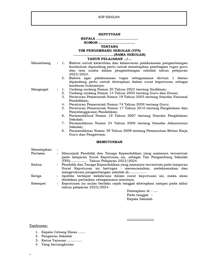 SK Tim Pengembang Sekolah 2023/2024 | PDF